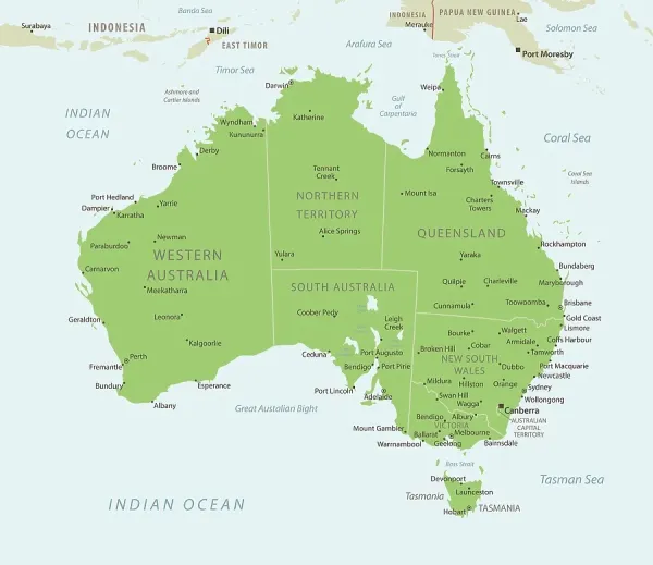 Detailed Map Australia Towns Map Of Australia With States, Cities And