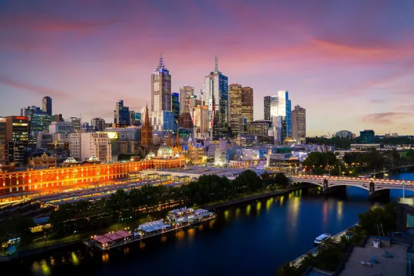 Melbourne Skyline Sunset Framed Print Of Melbourne City Sunset